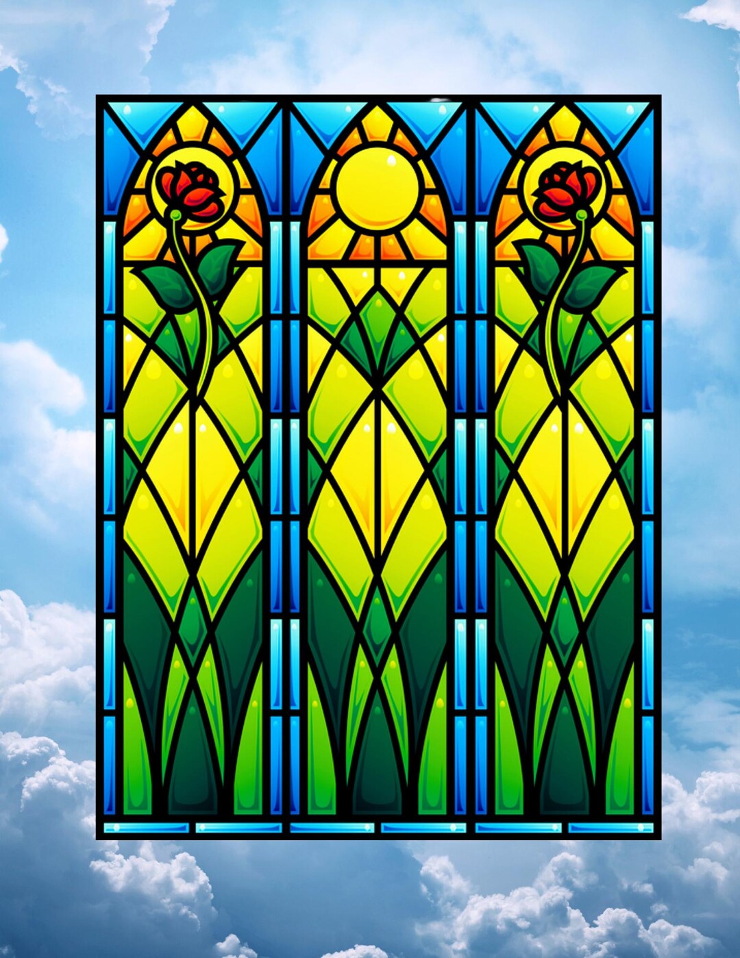 Faux Stained Glass Rose WINDOW CLING ~ Suncatcher Size 10.4 ...