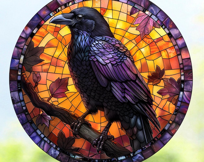 Raven Stained Glass Window Cling Decal Sticker Vinyl Window Film Artful ...