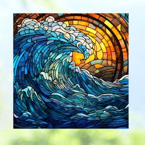 Ocean Wave Window Cling ~ Faux Stained Glass ~ Size 8" Two Designs ...