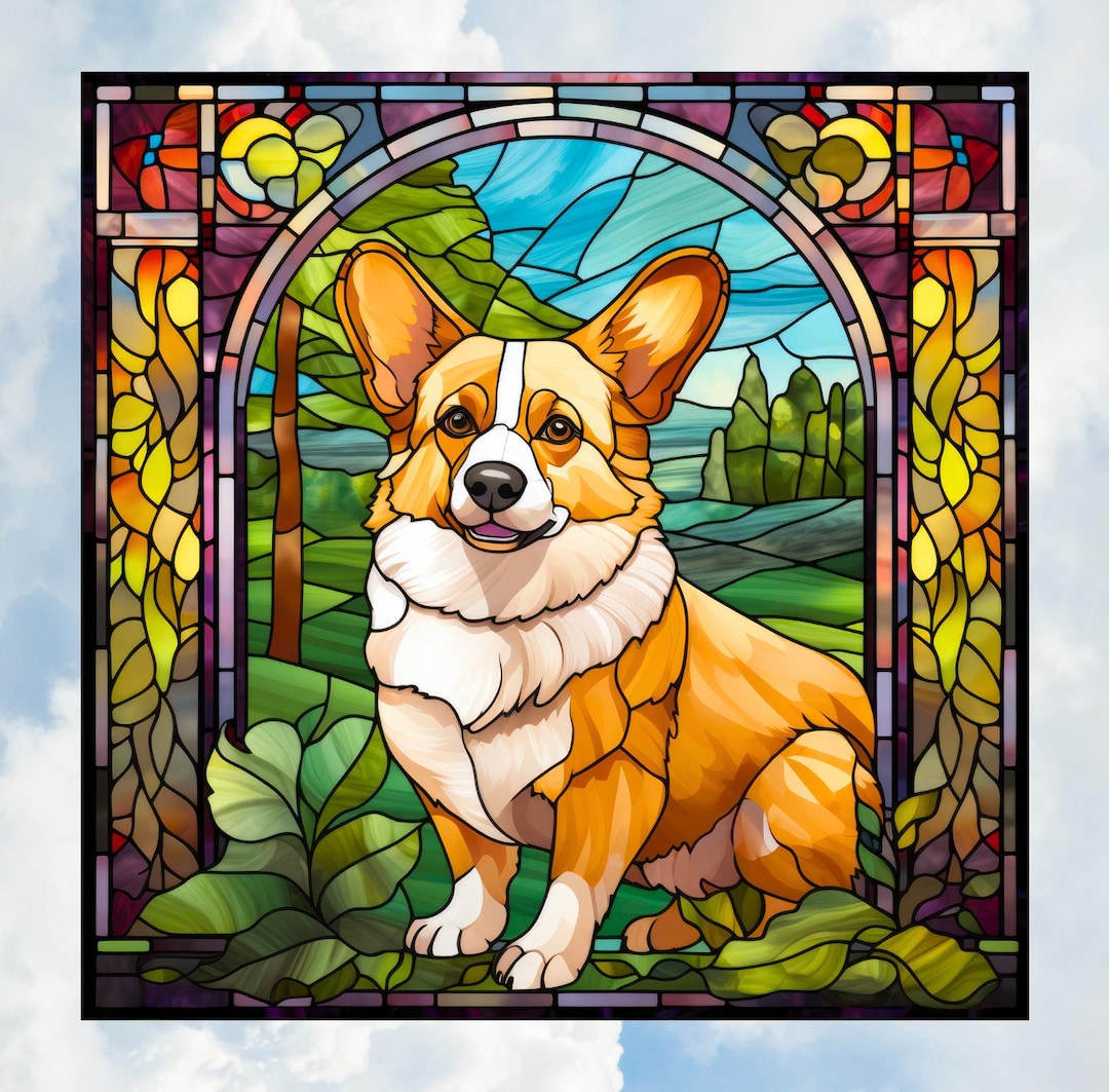 Welsh Corgi Faux Stained Glass Window Cling: Repositionable Vinyl 8 ...