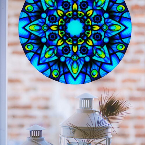 Mandala Flower Suncatcher WINDOW CLING Stained Glass Color - Etsy