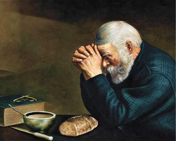 GRACE Man Praying Over Bread Paper Art Print Photo - Etsy