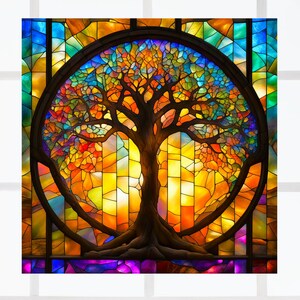 Tree of Life Deluxe Vinyl Window Cling, Faux Stained-glass Sun-catcher ...