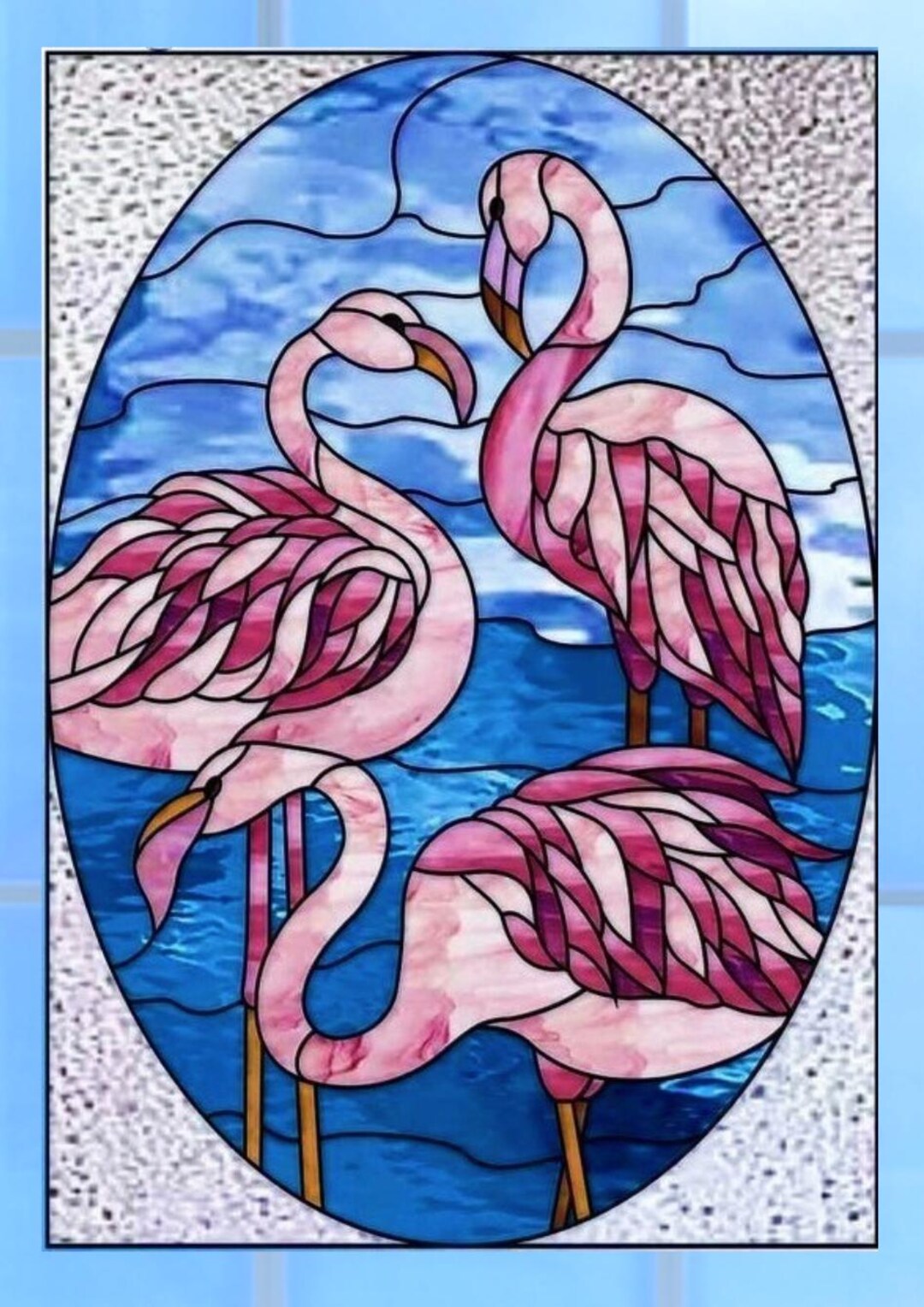 Flamingos Faux Stained-glass WINDOW CLING Deluxe Vinyl Suncatcher - Etsy