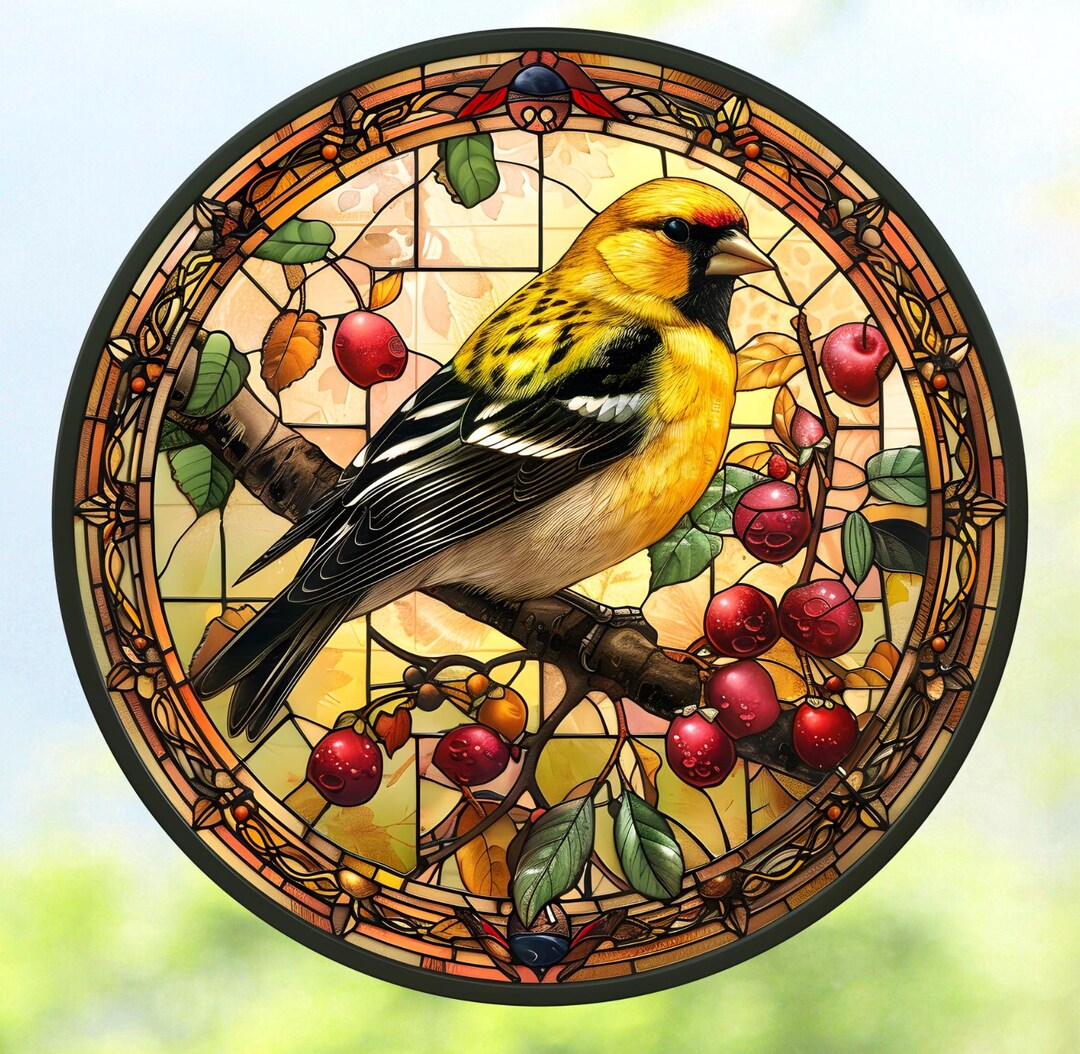 Goldfinch Bird Faux Stained Glass Window Cling ~ Sun-catcher Size 8 ...