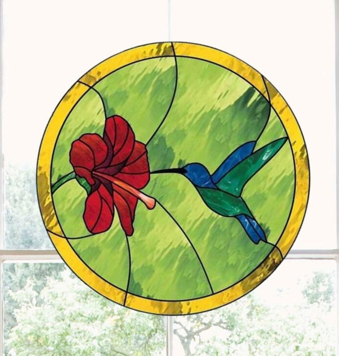 Hummingbird WINDOW CLING Faux Stained Glass Hibiscus - Etsy