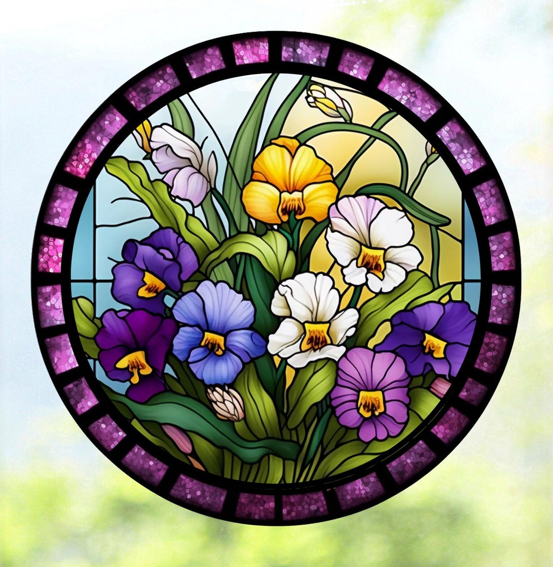 Pansies Faux Stained-glass WINDOW CLING Deluxe Vinyl Suncatcher - Etsy