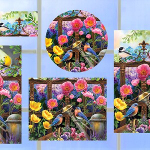 Garden Birds WINDOW CLING Songbirds Hydrangea Suncatcher - Etsy