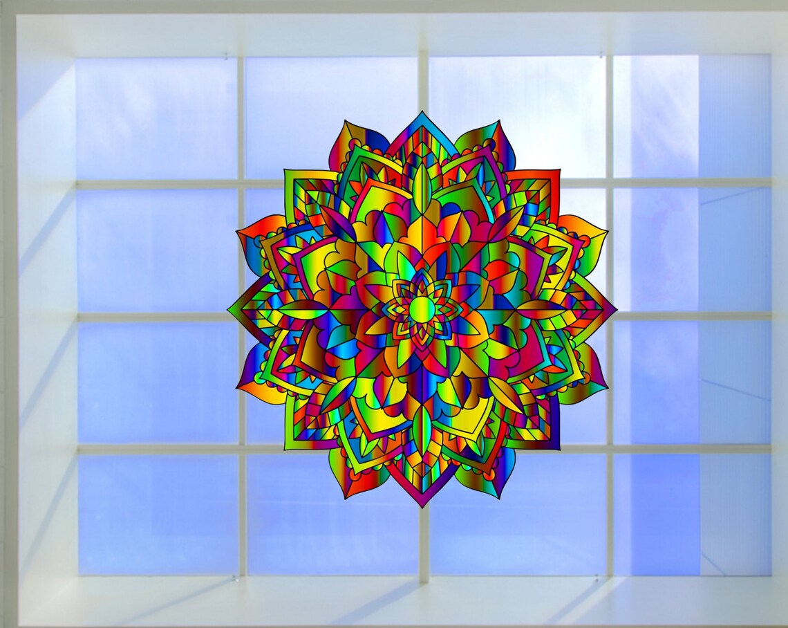 Mandala Flower Suncatcher WINDOW CLING Stained Glass Color - Etsy