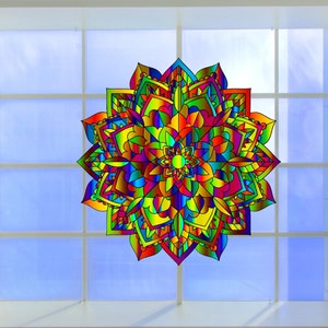 Mandala Flower Suncatcher WINDOW CLING Stained Glass Color - Etsy