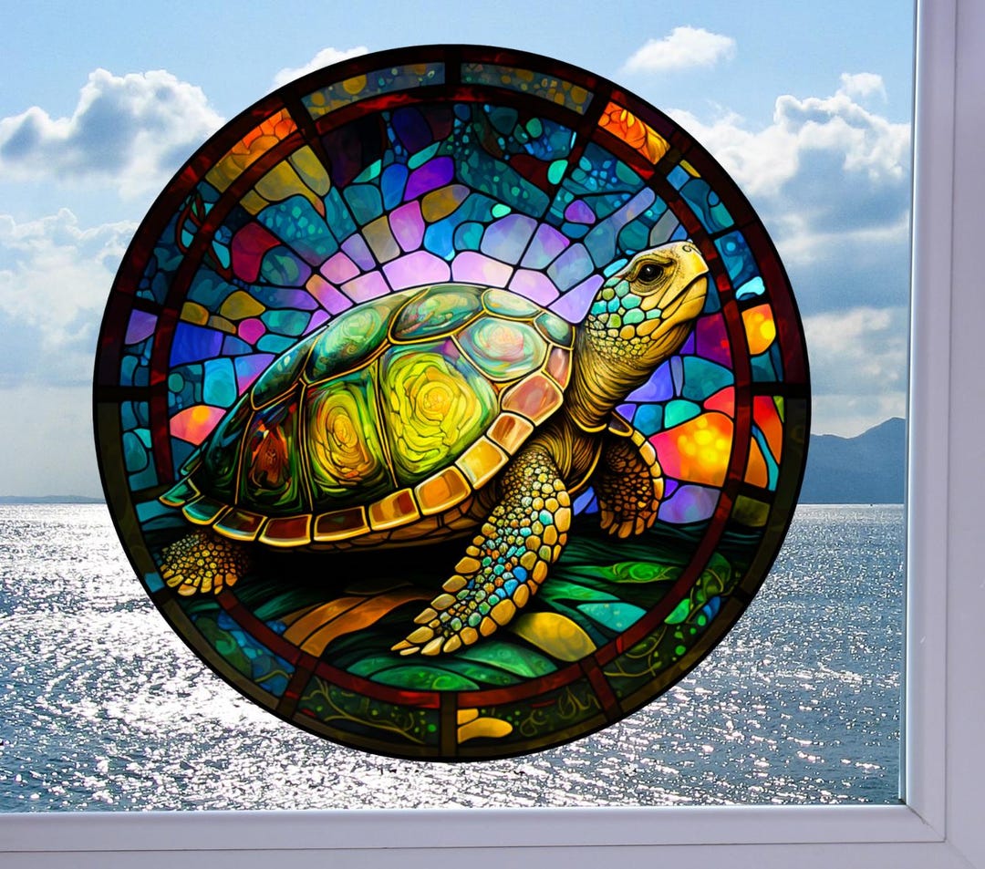Sea Turtle Faux Stained Glass WINDOW CLING Deluxe Suncatcher Size 8 ...