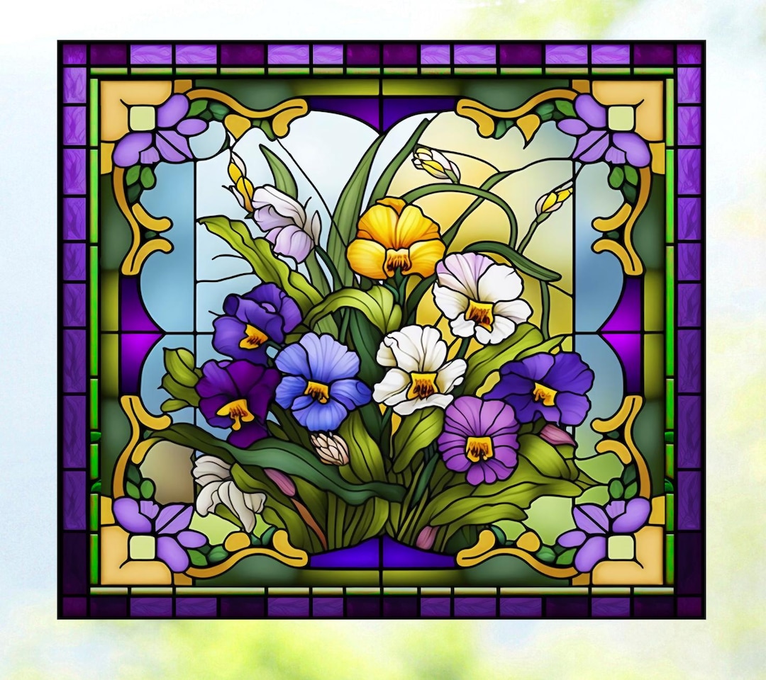 Pansies Faux Stained-glass WINDOW CLING Glass-like Suncatcher - Etsy