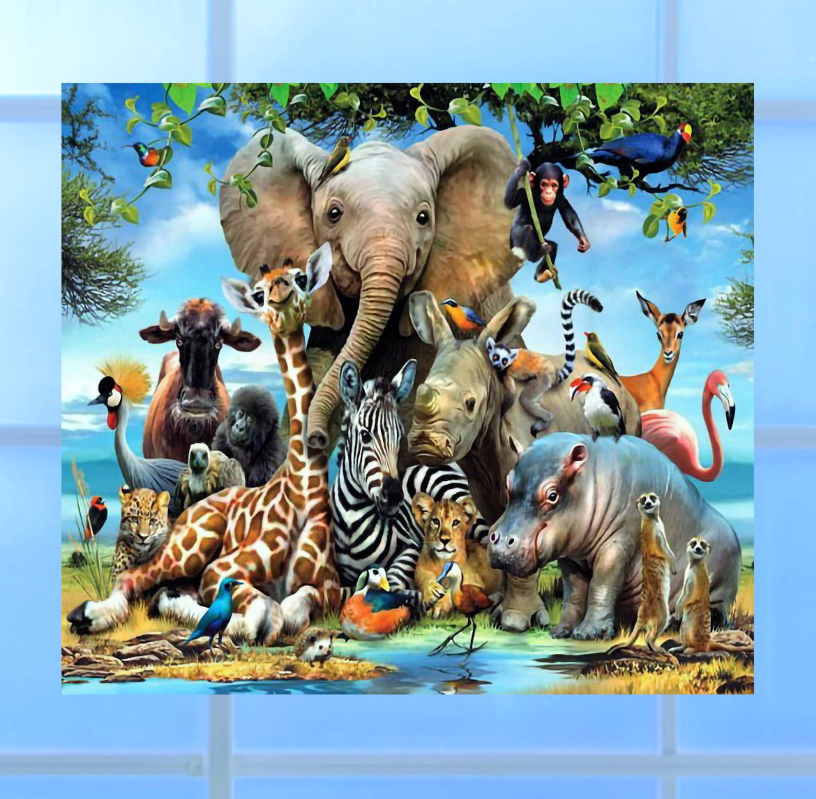 Jungle Animals WINDOW CLING Safari Suncatcher Size - Etsy