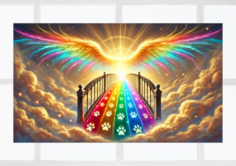 Rainbow Bridge Angel Wings & Paw Prints WINDOW CLING Glossy ...