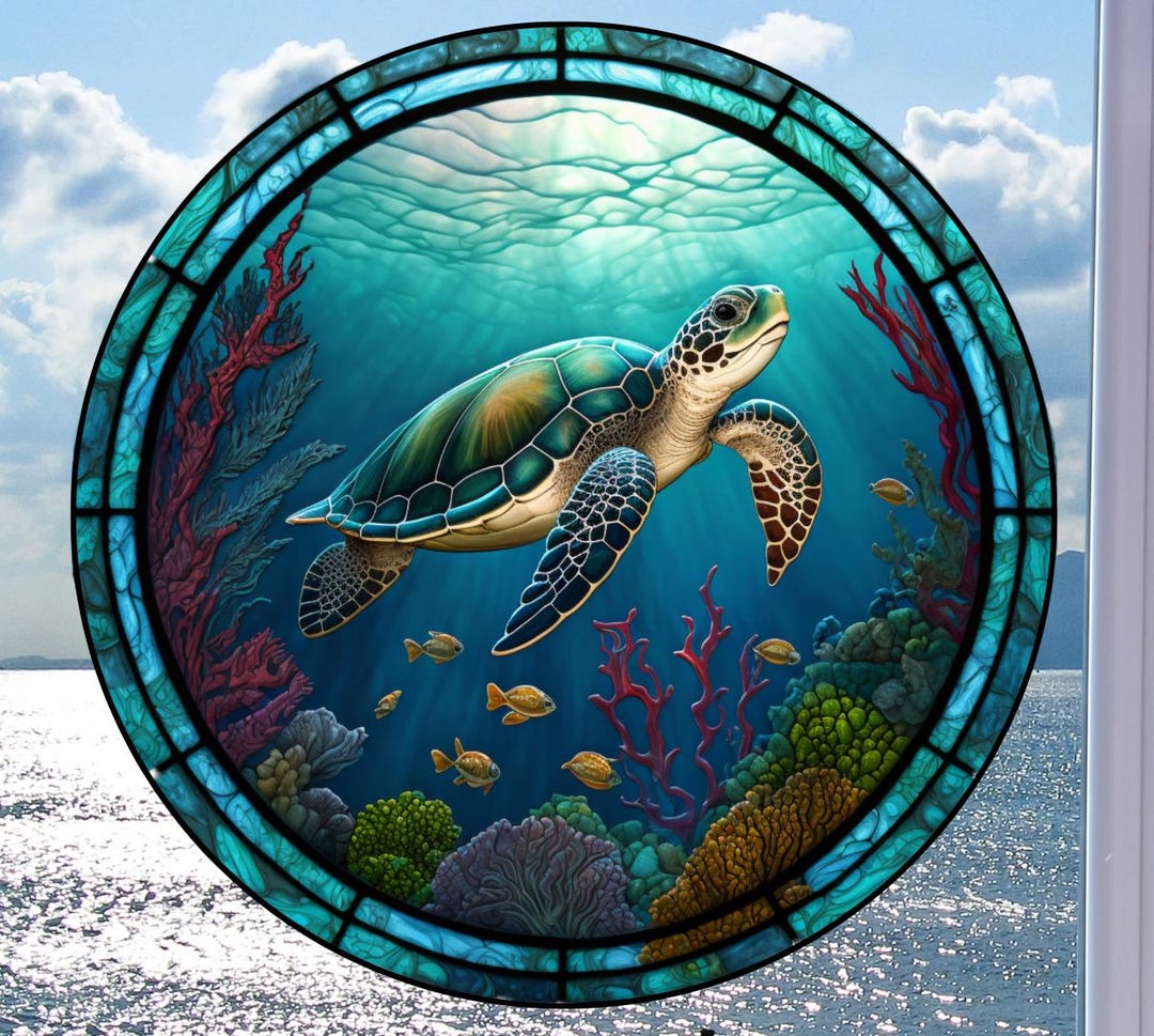 Sea Turtle Faux Stained-glass Deluxe Window Cling, Sun-catcher Size 8 ...