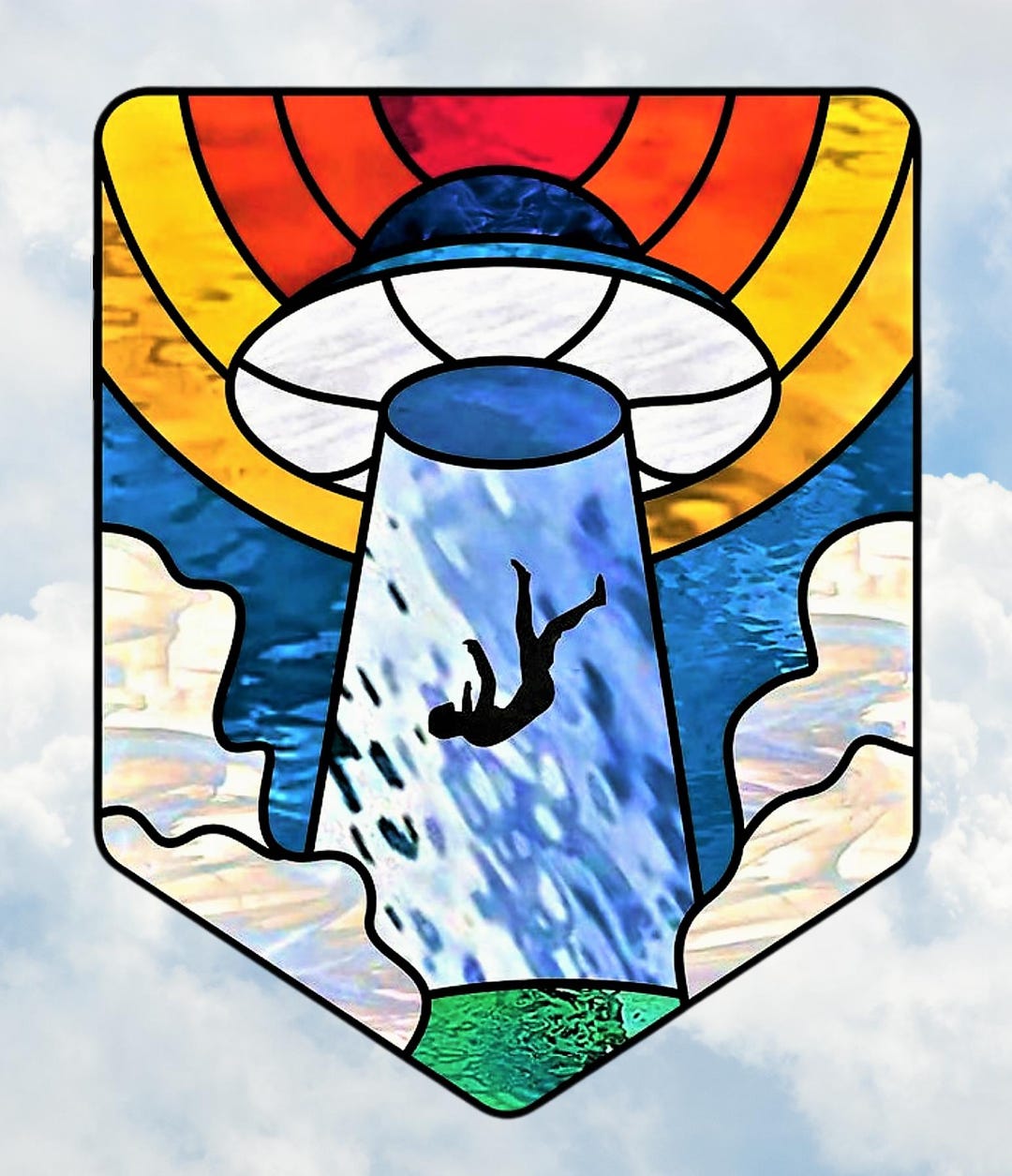 Alien UFO WINDOW CLING Faux Stained Glass Spaceship Suncatcher Size 10 ...