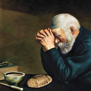 GRACE Man Praying Over Bread Paper Art Print Photo Size 8 X 10 Unframed ...