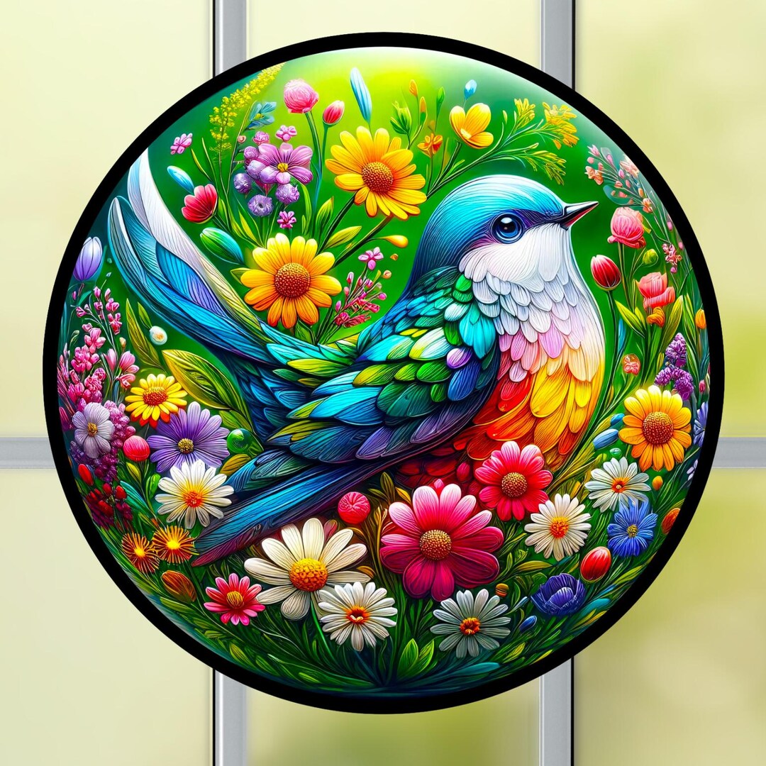 Pretty Bird & Daisy Flowers WINDOW CLING Glass-like Suncatcher - Etsy