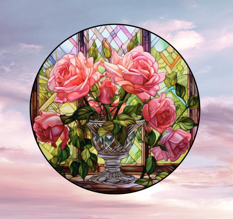 Pink Roses Faux Stained-glass WINDOW CLING - Etsy