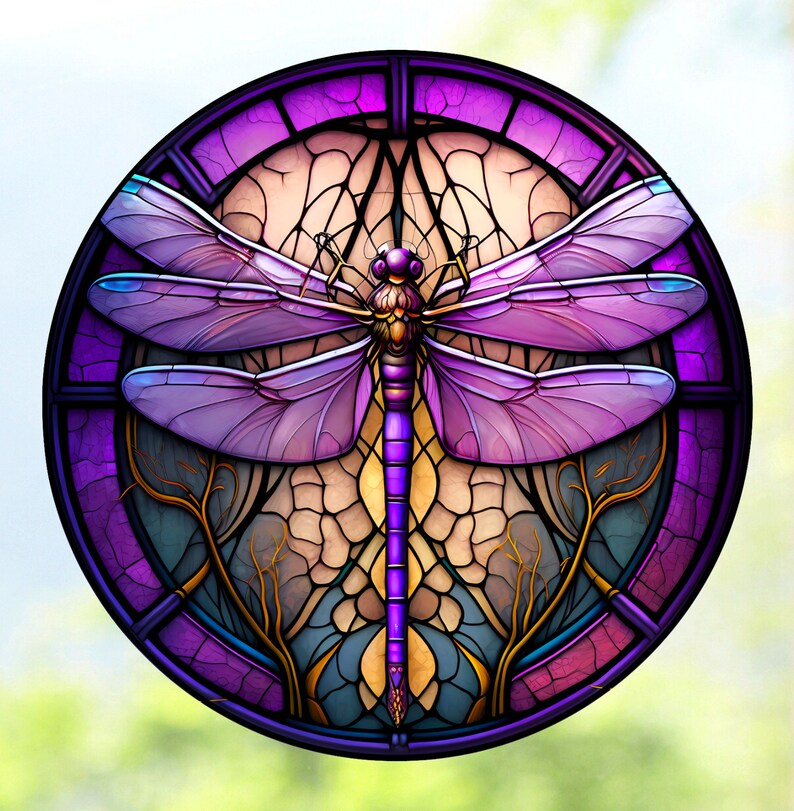 Faux Stained Glass Purple Dragonfly WINDOW CLING Violet - Etsy