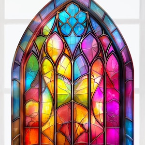 Arch Shaped Church Glass Faux Stained-glass WINDOW CLING Glass-like ...