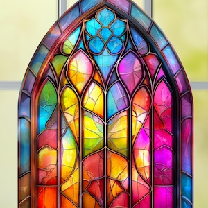 Arch Shaped Church Glass Faux Stained-glass WINDOW CLING Glossy ...