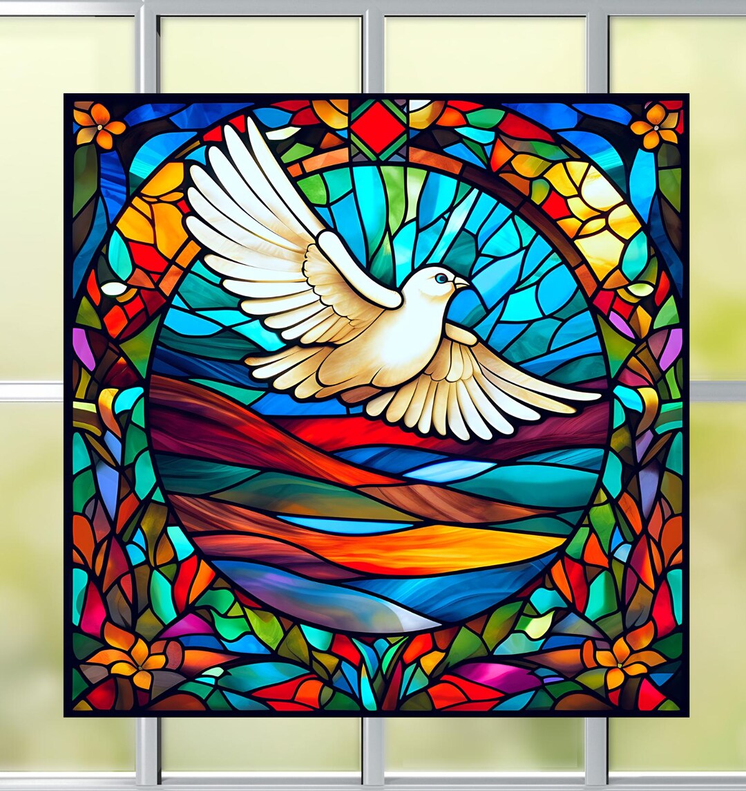 Holy Spirit Dove Faux Stained Glass WINDOW CLING Glossy, Translucent ...