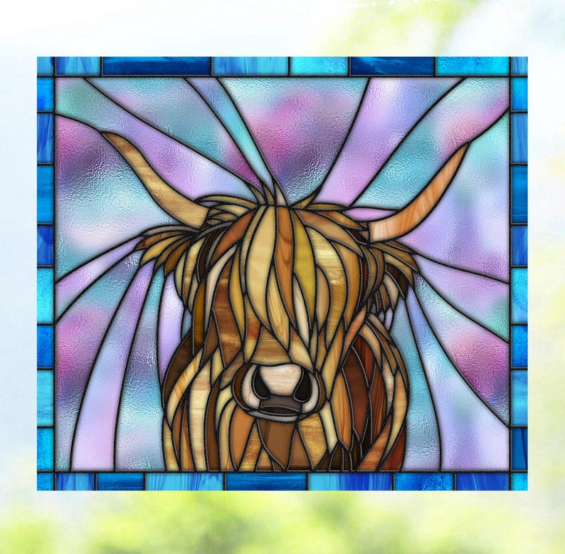 Highland Cow Faux Stained-glass WINDOW CLING Glossy, Translucent - Etsy