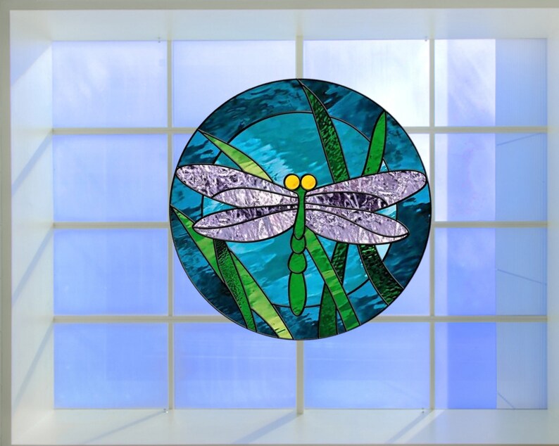 Faux Stained Glass Dragonfly WINDOW CLING Suncatcher Round - Etsy