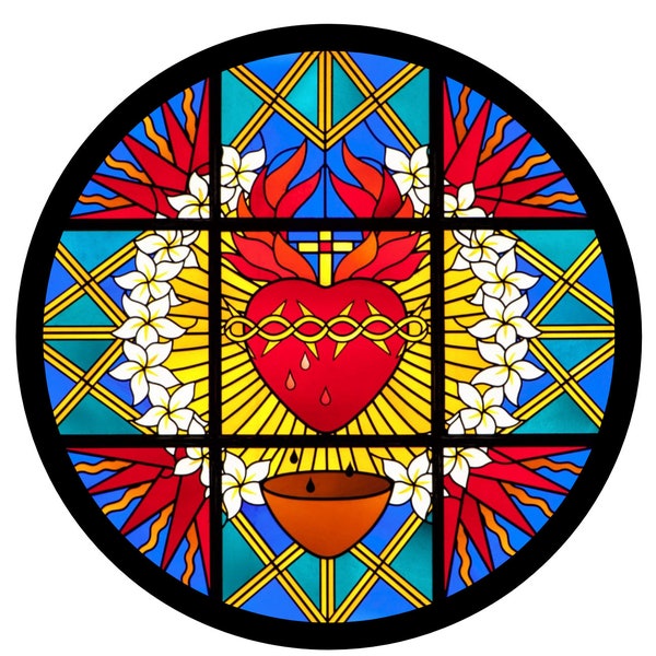 Stained Glass Sacred Heart - Etsy