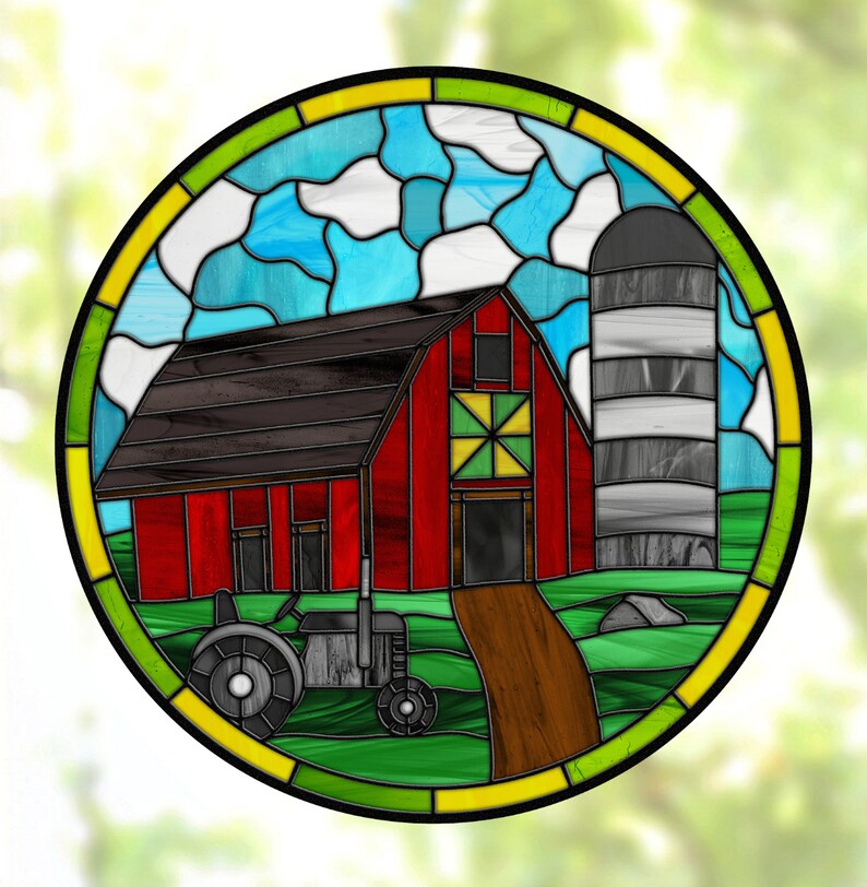 Barn Faux Stained Glass WINDOW CLING Farm Tractor - Etsy