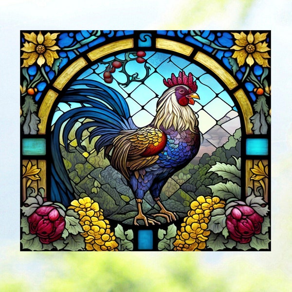 Window Panel Stained Glass Rooster - Etsy