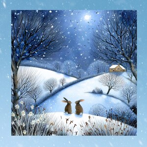 Bunnies on a Snowy Winter Night WINDOW CLING Glossy, Translucent - Etsy