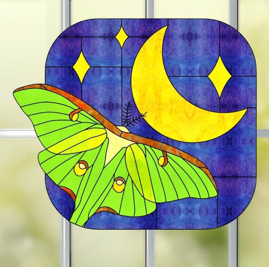 Luna Moth Faux Stained-glass WINDOW CLING Glossy, Translucent, Double ...