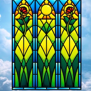 Faux Stained Glass Rose WINDOW CLING Suncatcher Size 10.4 ...