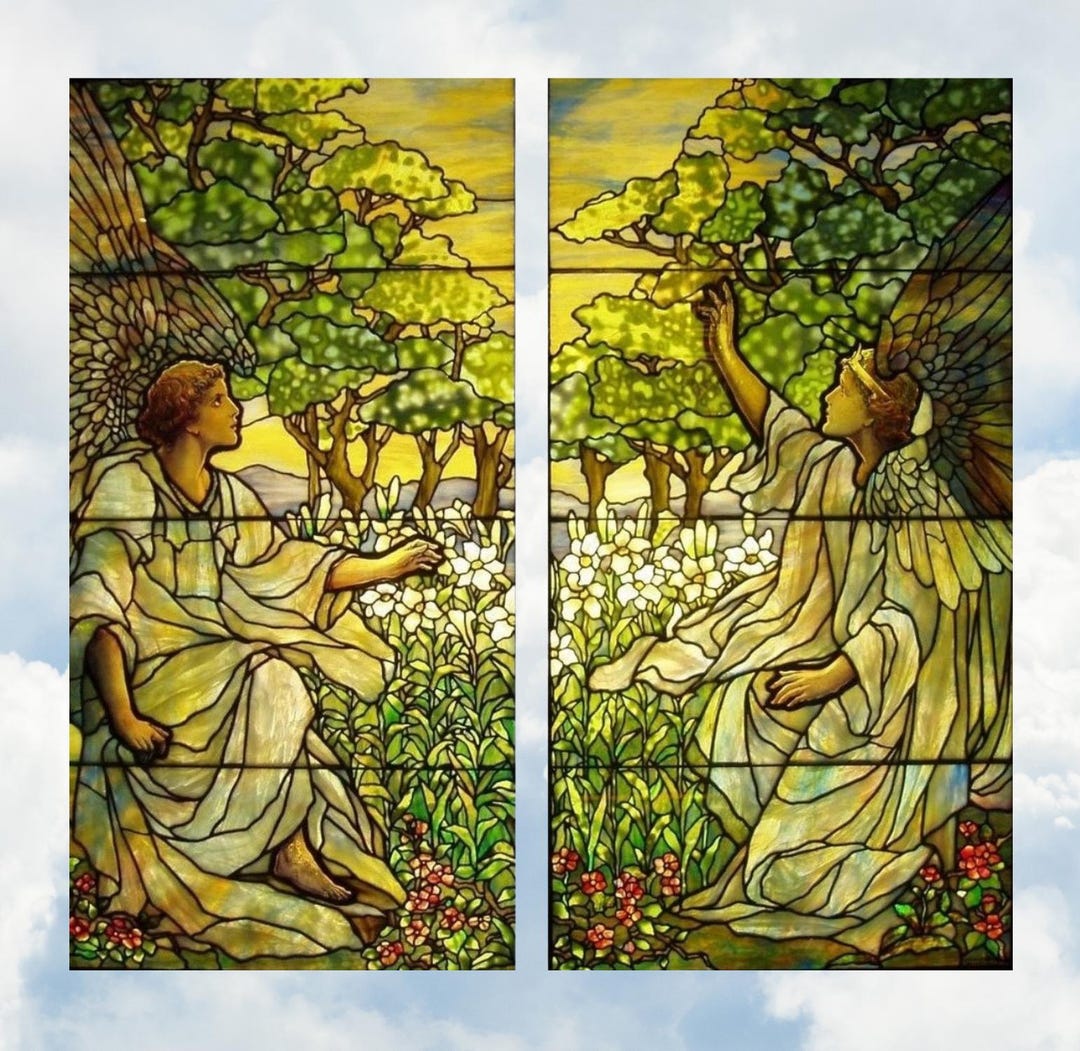 Tiffany Faux Stained-glass Angels WINDOW CLINGS Deluxe Vinyl ...