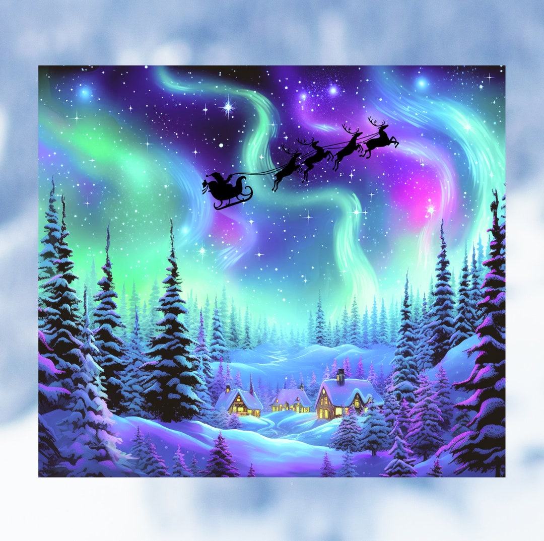 Christmas Northern Lights Santa & Reindeer WINDOW CLING Size 9.1 ...