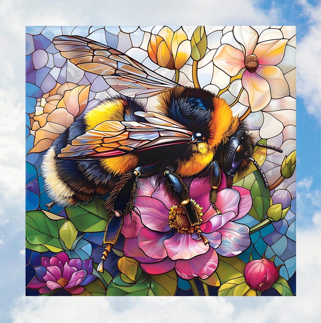 Bee Faux Stained-glass WINDOW CLING Glossy, Translucent, Double-sided ...