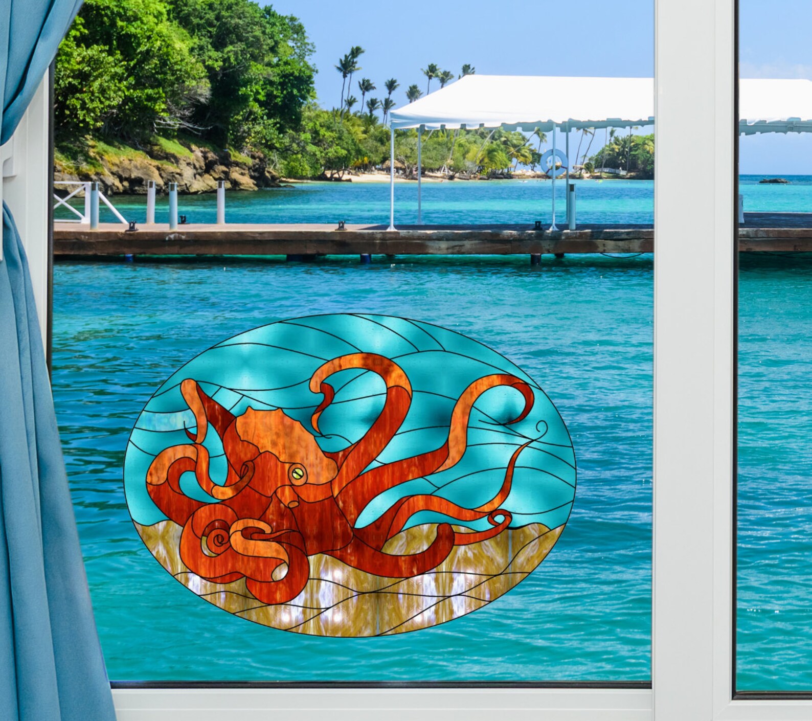 Octopus WINDOW CLING Faux Stained Glass Suncatcher Size - Etsy