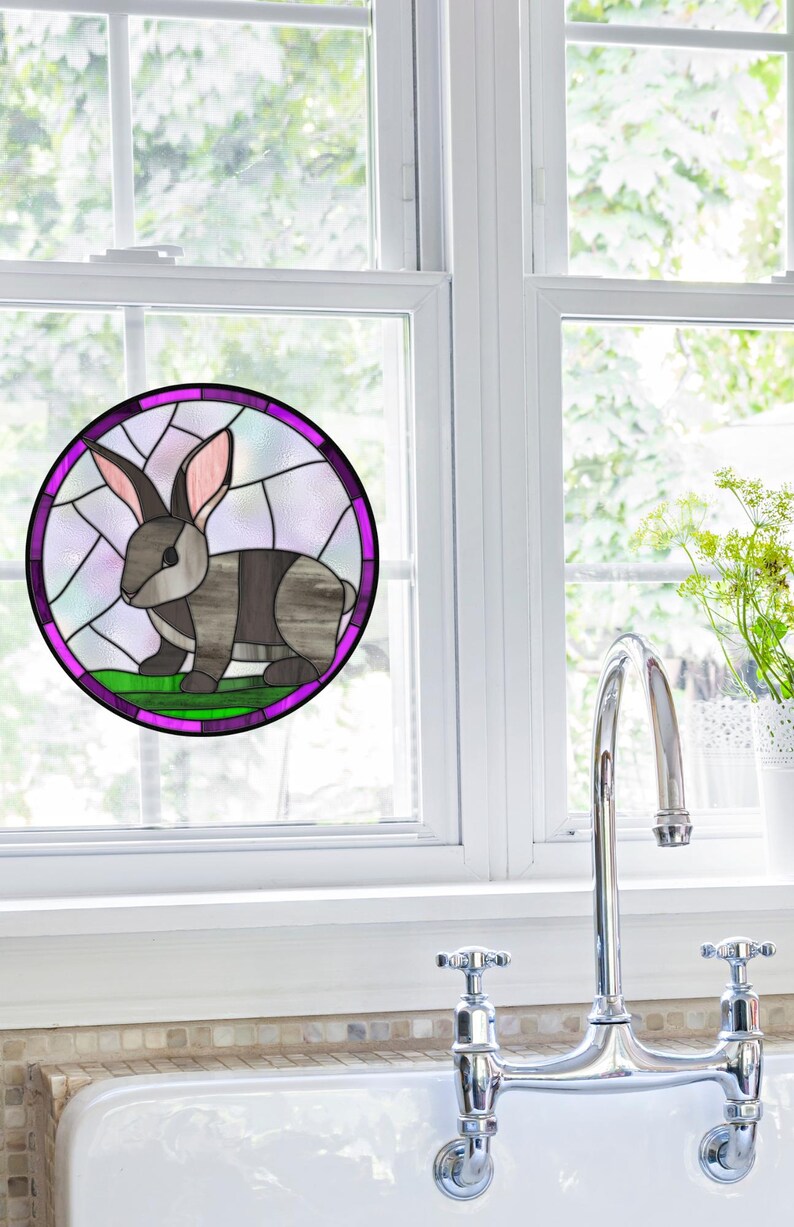 Bunny Rabbit Faux Stained-glass WINDOW CLING Glossy, Translucent ...