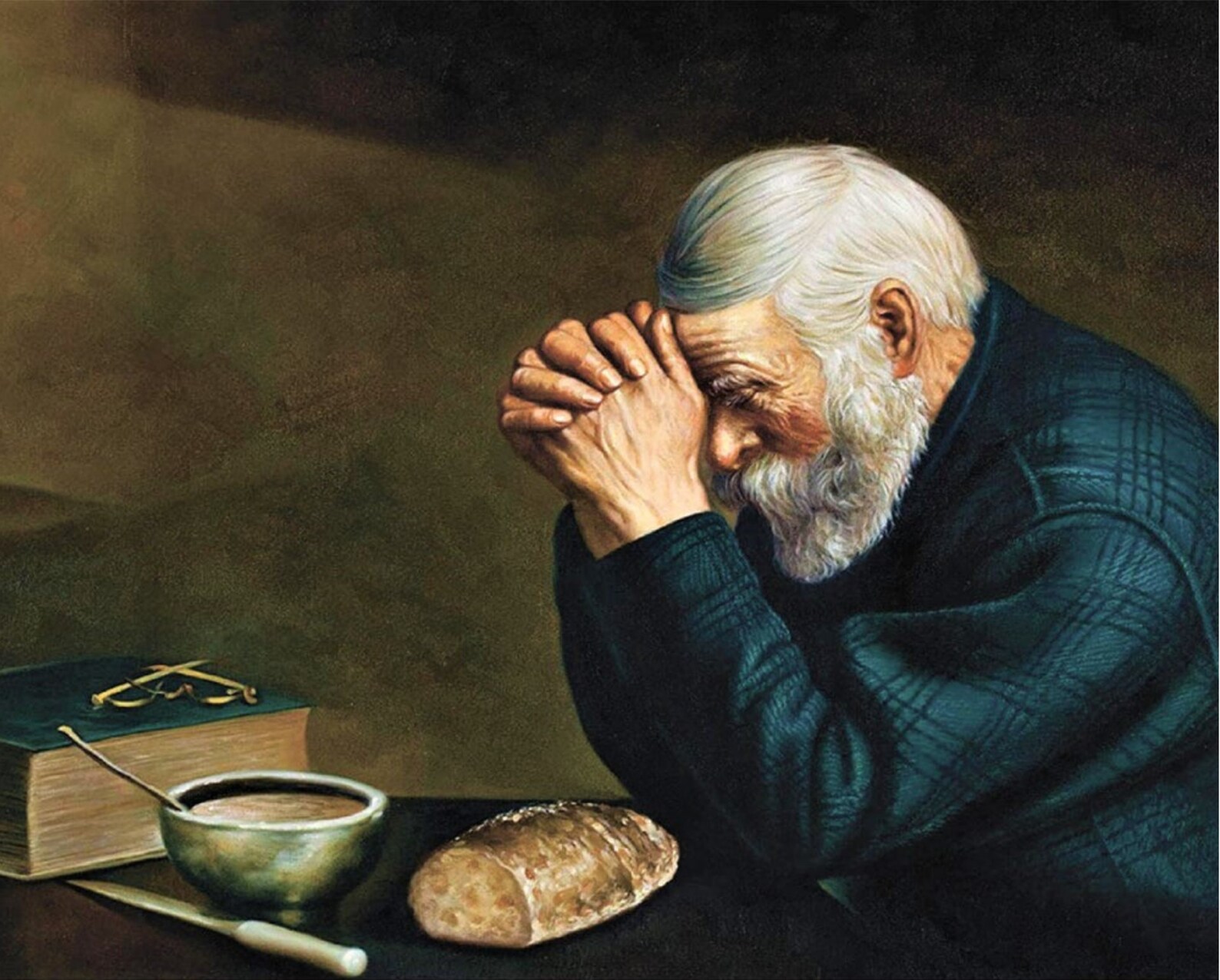 GRACE Man Praying Over Bread Paper Art Print Photo | Etsy