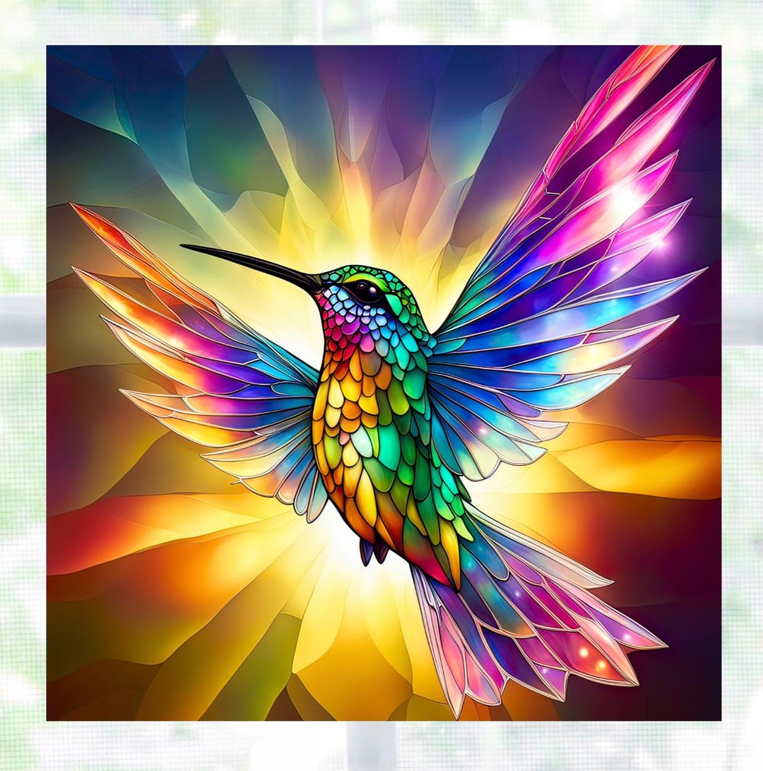 Rainbow Hummingbird Faux Stained-glass WINDOW CLING Glossy, Translucent ...