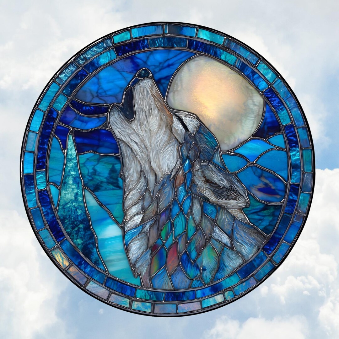 Howling Wolf & Full Moon Faux Stained-glass WINDOW CLING Glass-like ...