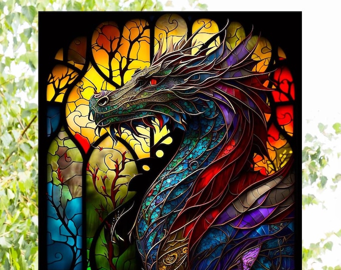 Dragon Stained Glass Window Cling Decal Sticker Window Film Dragoncore ...