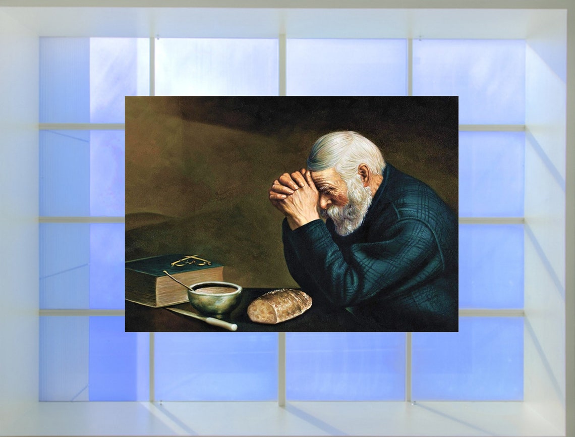 GRACE Man Praying Over Bread WINDOW CLING Stained Glass | Etsy