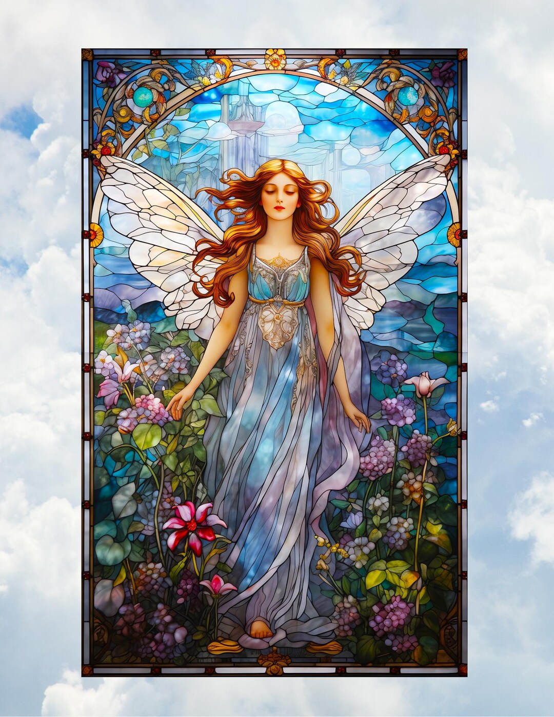 Angel Fairy Faux Stained-glass WINDOW CLING Deluxe Vinyl Suncatcher - Etsy