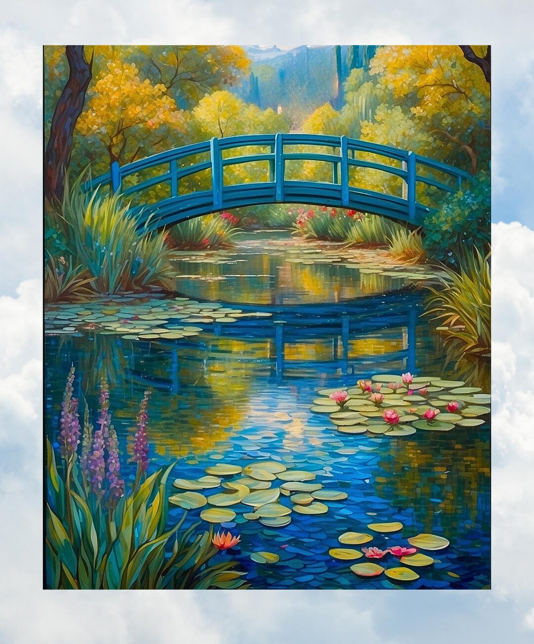 Monet Style Bridge & Water Lilies Deluxe Vinyl Window Cling Size 9.7 ...