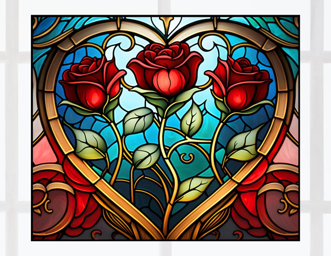 Red Roses Faux Stained-glass WINDOW CLING - Etsy