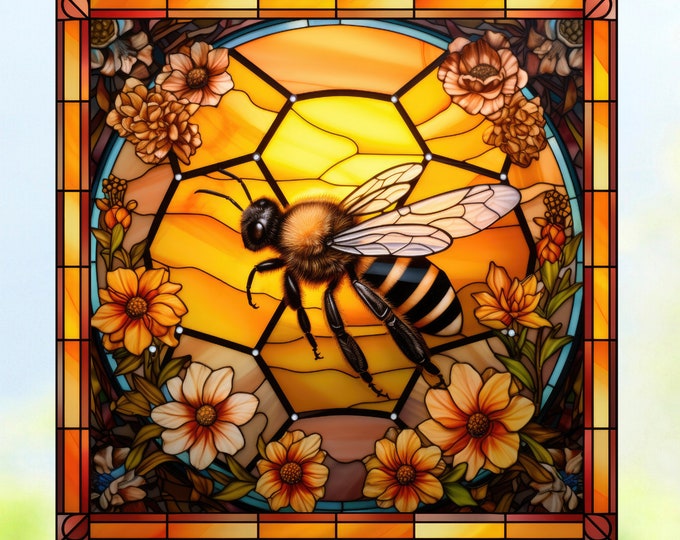 Bumblebee Stained Glass Window Cling Decal Sticker Window Film Reusable ...
