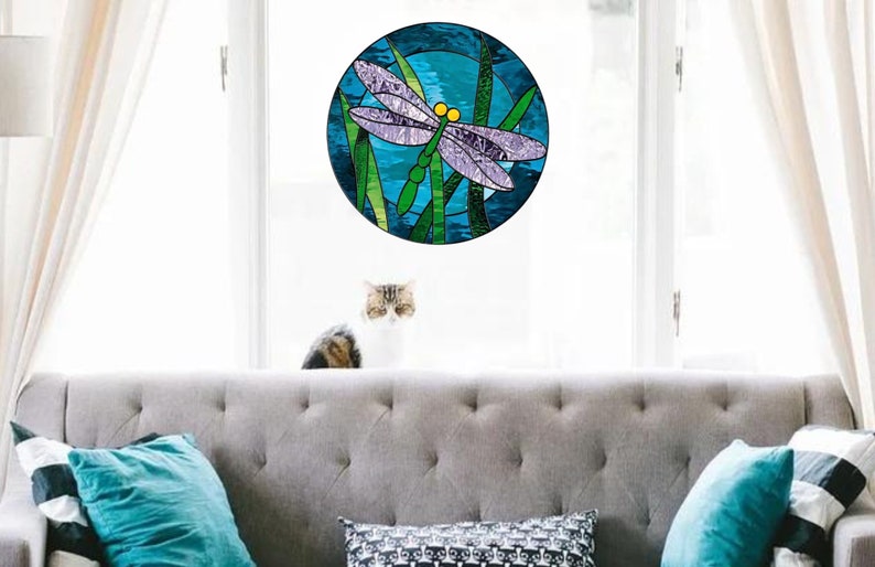 Faux Stained Glass Dragonfly WINDOW CLING Suncatcher Round - Etsy